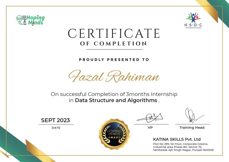 Fazal Rahiman on LinkedIn: COMPLETED MY INTERNSHIP ON DATA STRUCTURE ... Fazal Rahiman on LinkedIn: COMPLETED MY INTERNSHIP ON DATA STRUCTURE ...