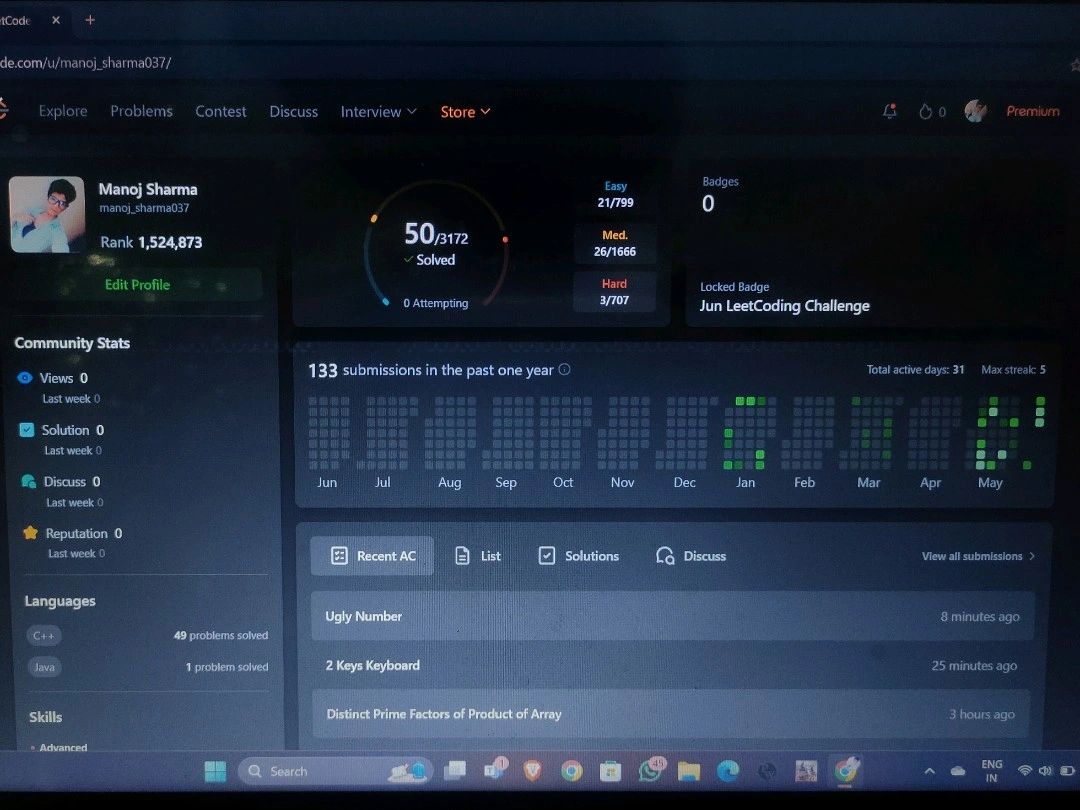 Manoj Sharma on LinkedIn: #leetcode #codingmilestone #problemsolving # ... Manoj Sharma on LinkedIn: #leetcode #codingmilestone #problemsolving # ...