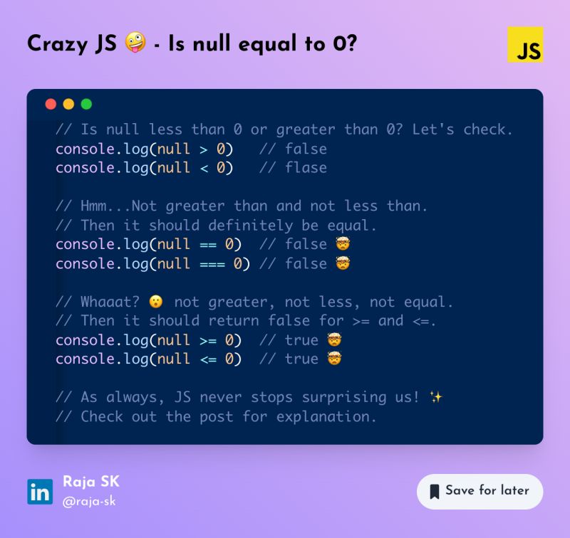 Raja SK on LinkedIn: #javascript #js #crazyjs #jstips #codingtips # ... Raja SK on LinkedIn: #javascript #js #crazyjs #jstips #codingtips # ...