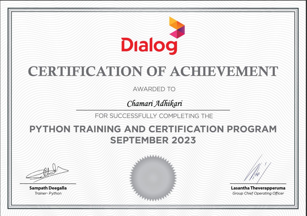Chamari Adhikari on LinkedIn: Completed Python training: Coding with ... Chamari Adhikari on LinkedIn: Completed Python training: Coding with ...