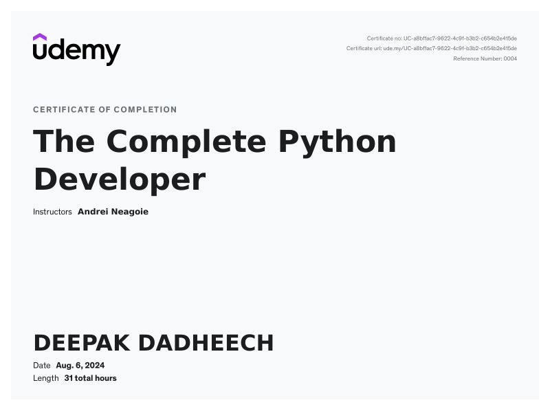 DEEPAK DADHEECH on LinkedIn: #python #ztm #learningjourney #python DEEPAK DADHEECH on LinkedIn: #python #ztm #learningjourney #python