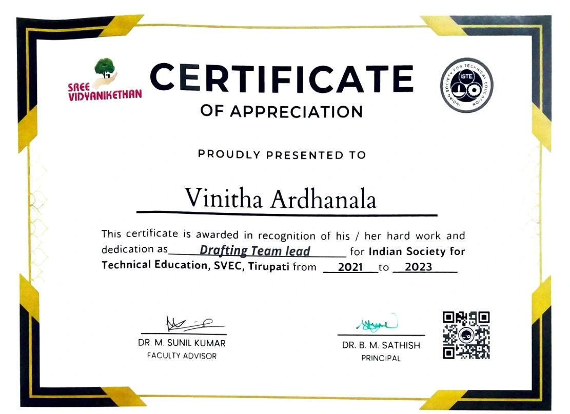 Vinitha Ardhanala on LinkedIn: #iste #studentchapter Vinitha Ardhanala on LinkedIn: #iste #studentchapter