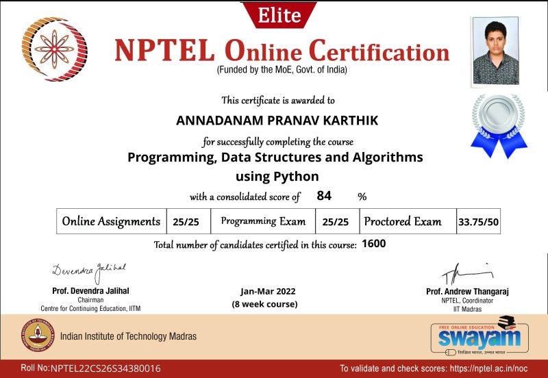 Pranav Karthik Annadanam on LinkedIn: #nptel #pythonprogramming # ... Pranav Karthik Annadanam on LinkedIn: #nptel #pythonprogramming # ...