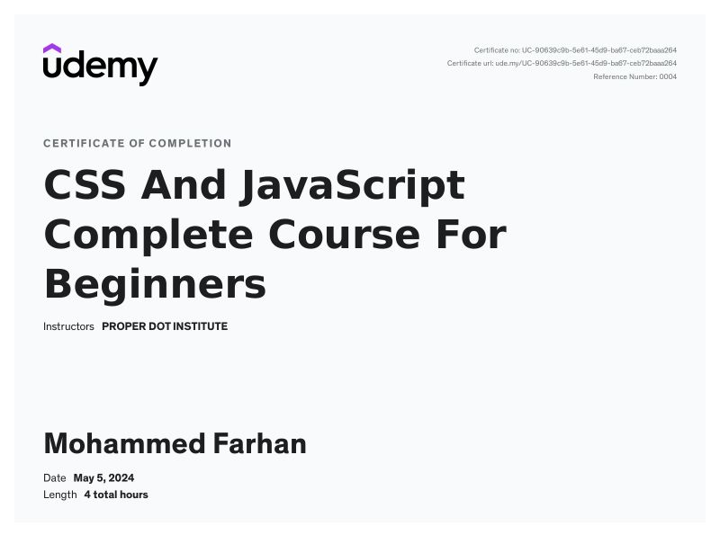 Mohammed Farhan on LinkedIn: #css #javascript #webdevelopment #certified Mohammed Farhan on LinkedIn: #css #javascript #webdevelopment #certified