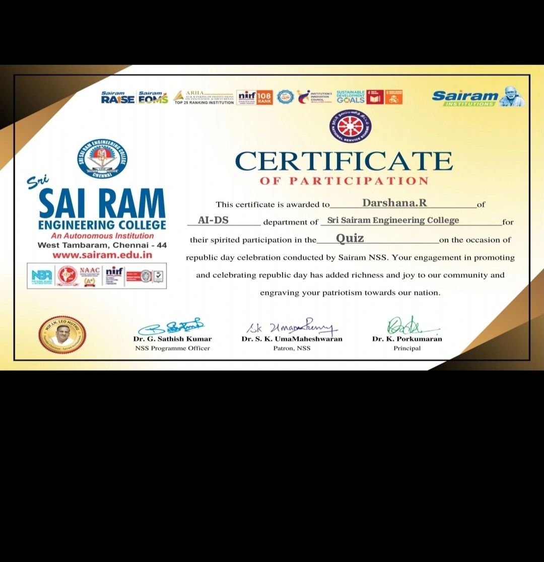 Darshana R on LinkedIn: participation certificate for the quiz ... Darshana R on LinkedIn: participation certificate for the quiz ...