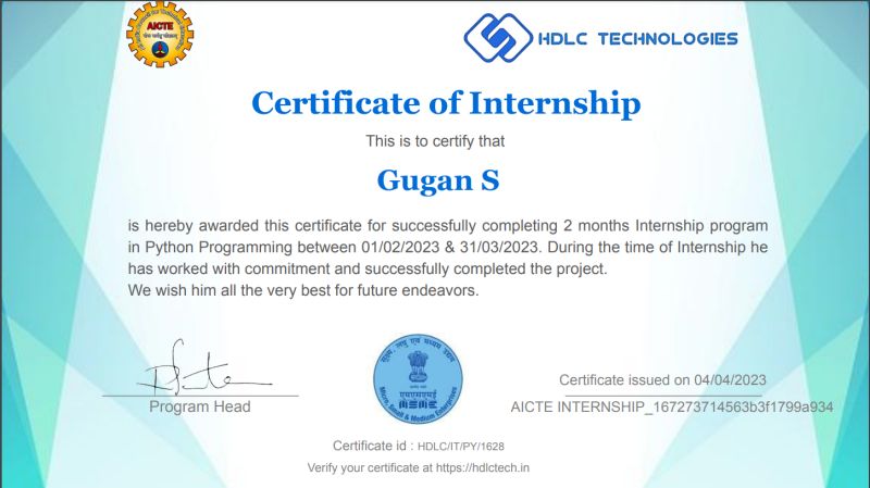 Gugan SRINIVASAN on LinkedIn: #python #internship #aicteinternship Gugan SRINIVASAN on LinkedIn: #python #internship #aicteinternship
