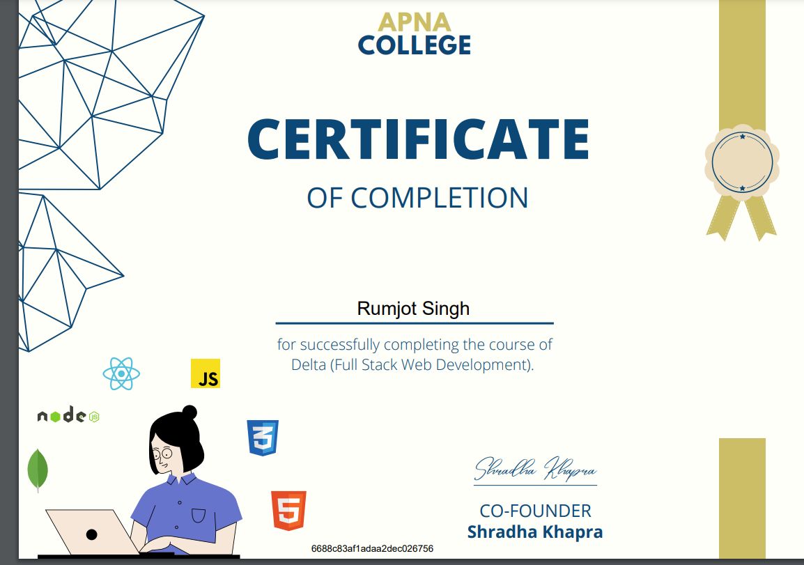 Rumjot Singh on LinkedIn: #delta #apnacollege #mernstack #learner # ... Rumjot Singh on LinkedIn: #delta #apnacollege #mernstack #learner # ...
