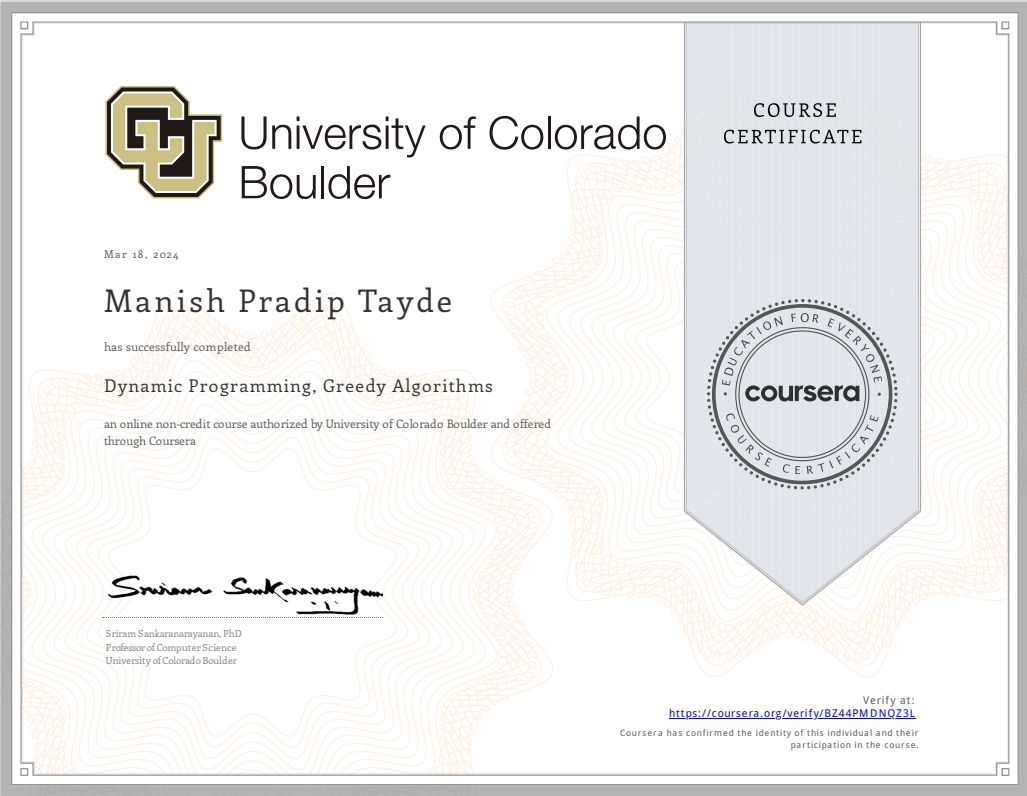 Learn Dynamic Programming and Greedy Algorithms on Coursera | Manish ... Learn Dynamic Programming and Greedy Algorithms on Coursera | Manish ...