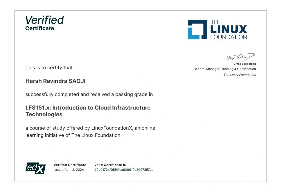 Harsh Saoji on LinkedIn: #cloudinfrastructure #linuxfoundation #edx # ... Harsh Saoji on LinkedIn: #cloudinfrastructure #linuxfoundation #edx # ...