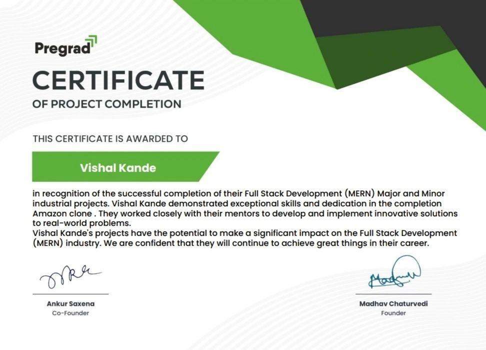 Vishal Kande on LinkedIn: Successful completion of my project ... Vishal Kande on LinkedIn: Successful completion of my project ...