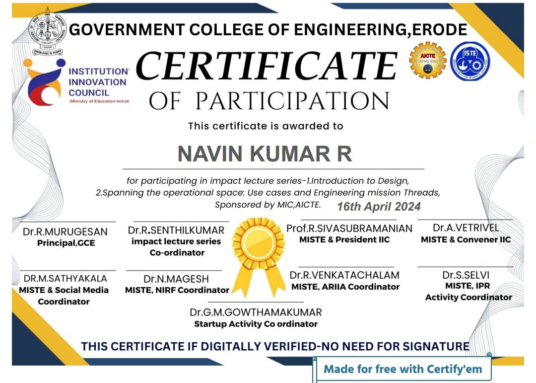 NAVIN KUMAR. R on LinkedIn: Hi Connections, I'm thrilled to share that ... NAVIN KUMAR. R on LinkedIn: Hi Connections, I'm thrilled to share that ...