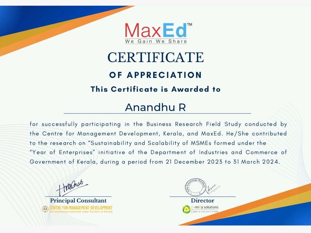 Anandhu R on LinkedIn: Successfully completed! The Field Study ... Anandhu R on LinkedIn: Successfully completed! The Field Study ...