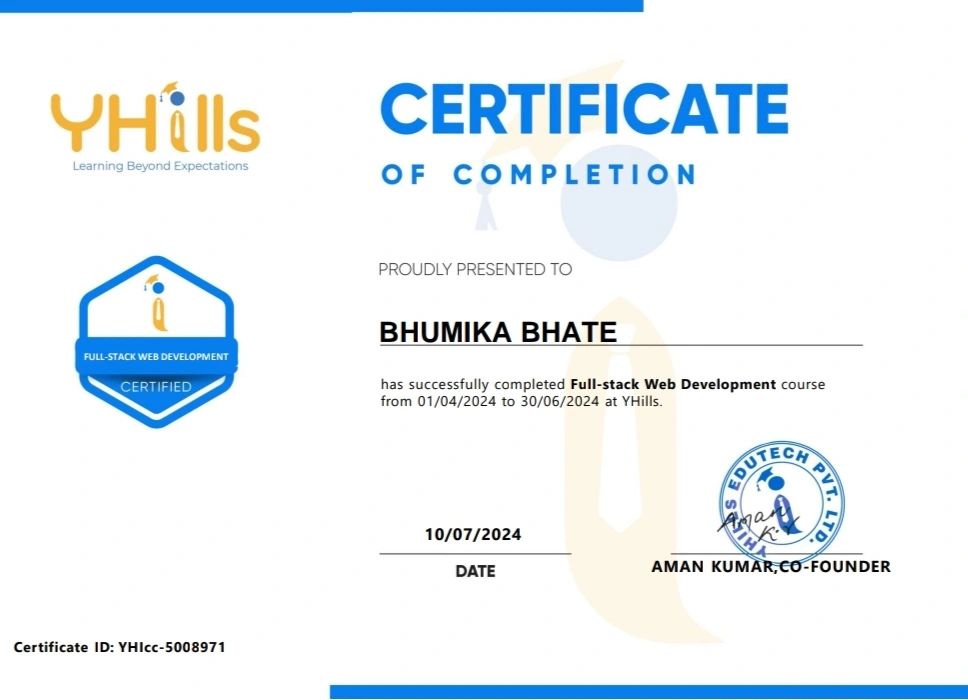 Bhumika Bhate on LinkedIn: #fullstackdevelopment #learning #achievement ... Bhumika Bhate on LinkedIn: #fullstackdevelopment #learning #achievement ...
