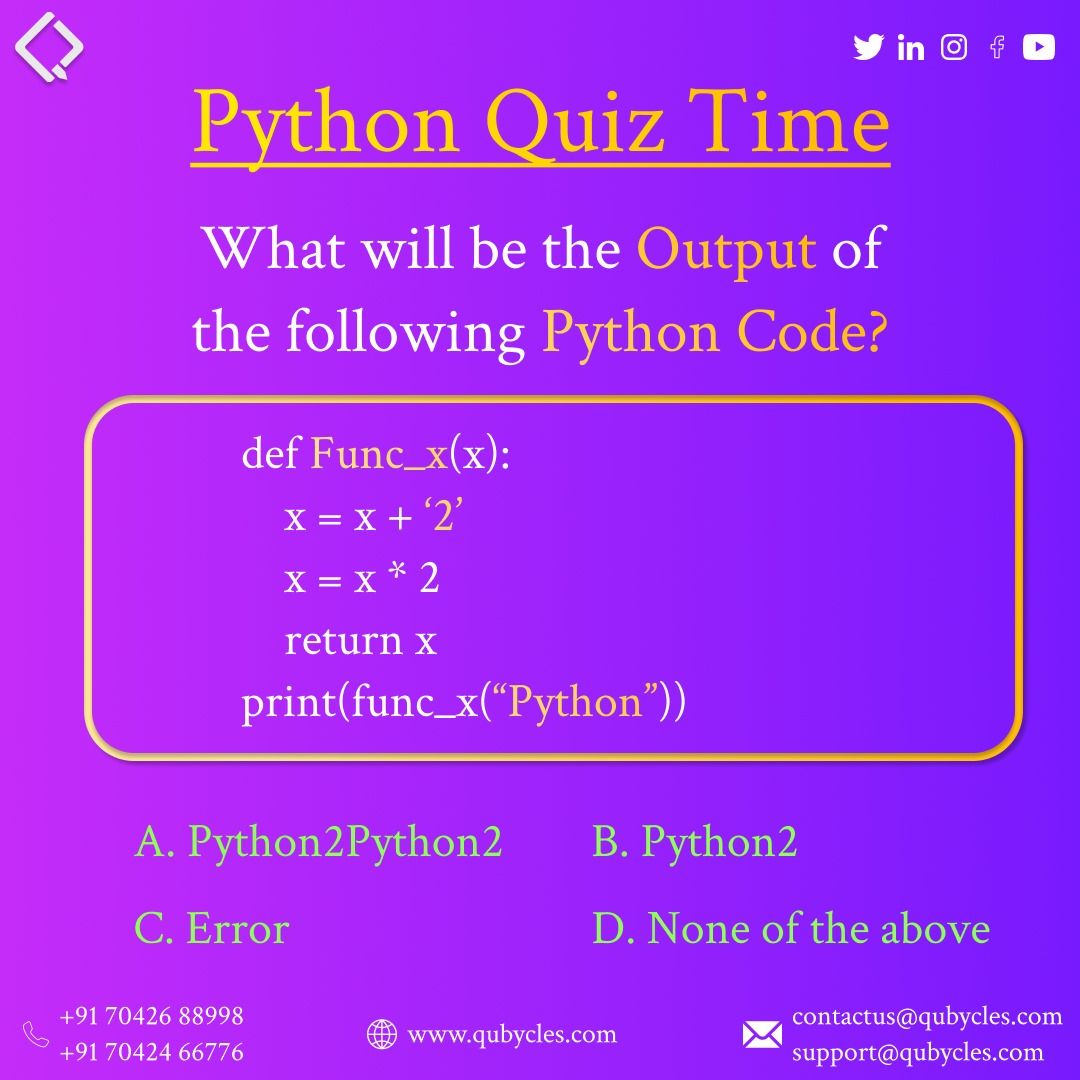 Qubycles on LinkedIn: #pythonquiz #codingchallenge #pythonskills # ... Qubycles on LinkedIn: #pythonquiz #codingchallenge #pythonskills # ...