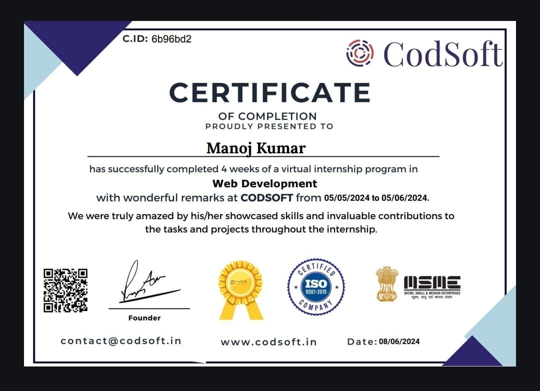 MANOJ KUMAR on LinkedIn: #webdevelopment #codsoft #codsoft # ... MANOJ KUMAR on LinkedIn: #webdevelopment #codsoft #codsoft # ...