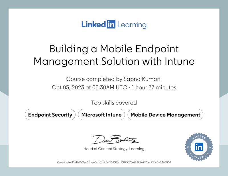 Sapna Kumari on LinkedIn: Certificate of Completion Sapna Kumari on LinkedIn: Certificate of Completion