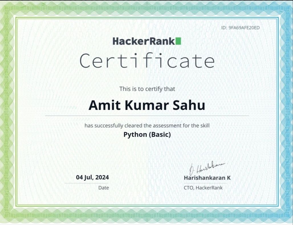Amit Kumar Sahu on LinkedIn: Python basic certificate Amit Kumar Sahu on LinkedIn: Python basic certificate