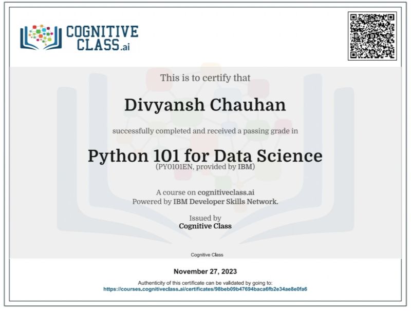 Divyansh Chauhan on LinkedIn: Certified in python by IBM Divyansh Chauhan on LinkedIn: Certified in python by IBM