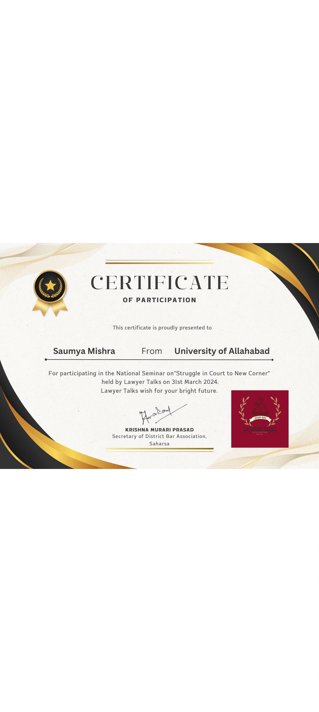 Saumya Mishra on LinkedIn: first achievement after joined law... Saumya Mishra on LinkedIn: first achievement after joined law...