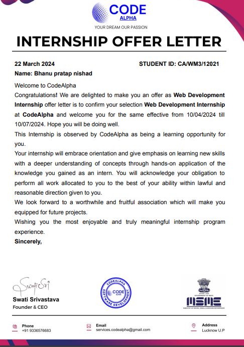 BhAnU prAtAp NisHaD on LinkedIn: #codealpha #webdevelopment #internship BhAnU prAtAp NisHaD on LinkedIn: #codealpha #webdevelopment #internship