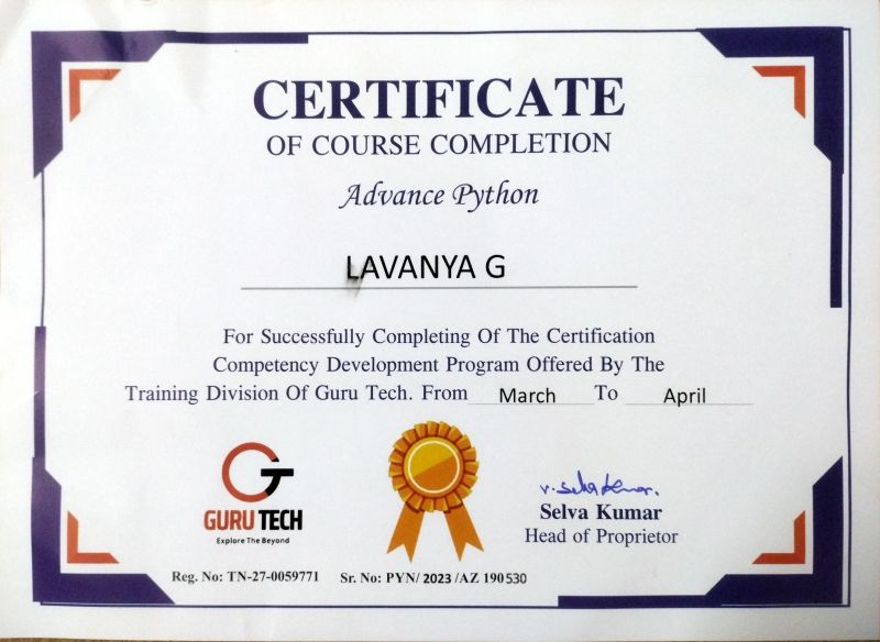 Lavanya. G on LinkedIn: Completed Python Advance Course Lavanya. G on LinkedIn: Completed Python Advance Course