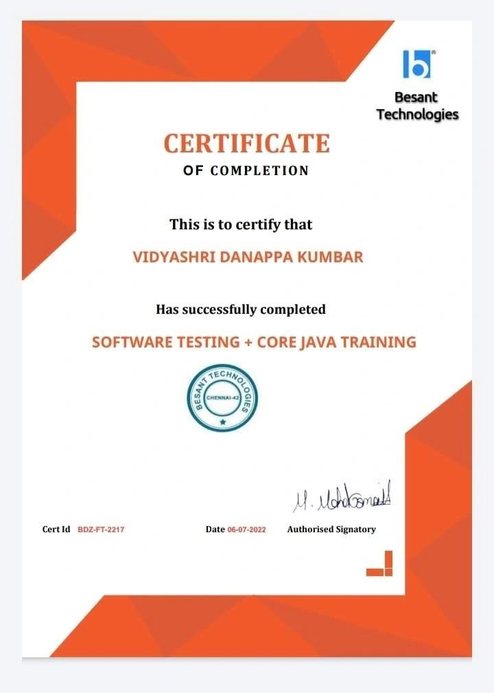 Vidyashri Kumbar on LinkedIn: #certificateofcompletion #training # ... Vidyashri Kumbar on LinkedIn: #certificateofcompletion #training # ...