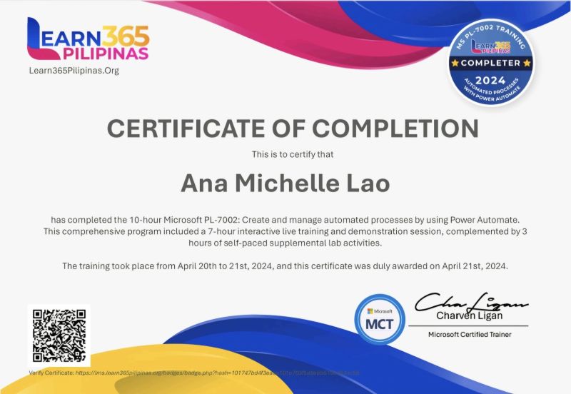 Ana Michelle Lao on LinkedIn: Just successfully completed the training ... Ana Michelle Lao on LinkedIn: Just successfully completed the training ...