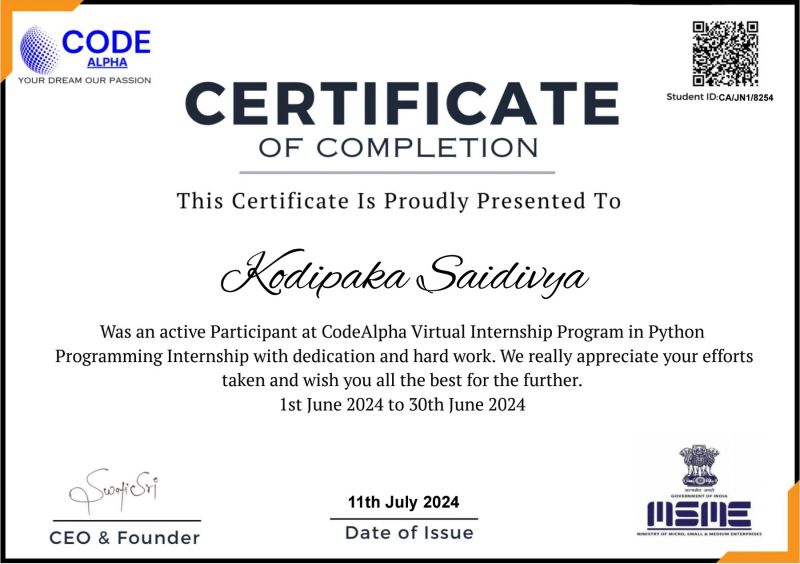 Saidivya Kodipaka on LinkedIn: #python #programming #internship # ... Saidivya Kodipaka on LinkedIn: #python #programming #internship # ...