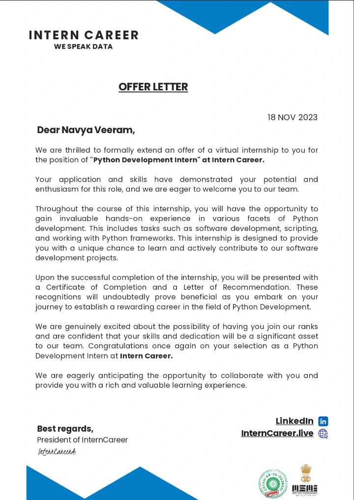 Navya Veeram on LinkedIn: #interncareer Navya Veeram on LinkedIn: #interncareer