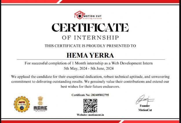 Hema Yerra on LinkedIn: #internship #webdevelopment #motioncut Hema Yerra on LinkedIn: #internship #webdevelopment #motioncut