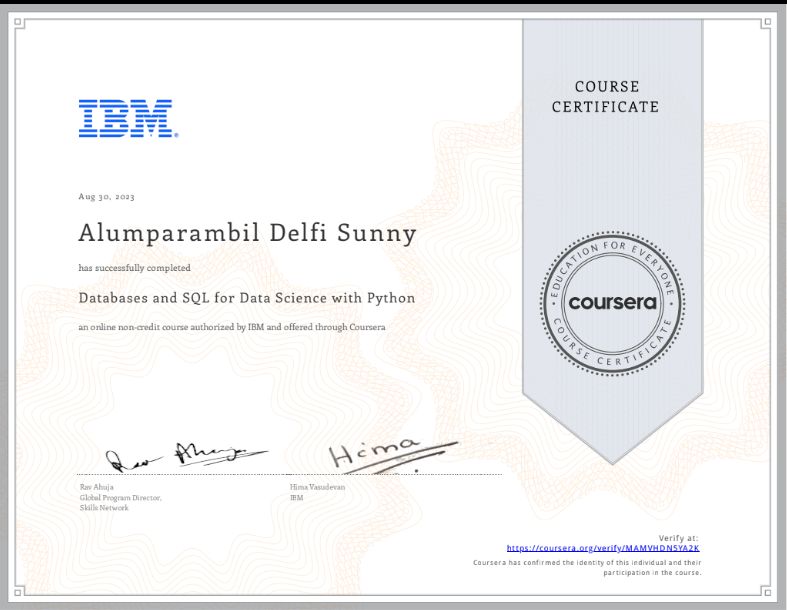Alumparambil Delfi Sunny on LinkedIn: #ibm #ibmdatascience #sql # ... Alumparambil Delfi Sunny on LinkedIn: #ibm #ibmdatascience #sql # ...