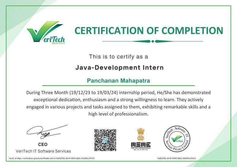 Panchanan Mahapatra on LinkedIn: #certification #veritechinternship # ... Panchanan Mahapatra on LinkedIn: #certification #veritechinternship # ...