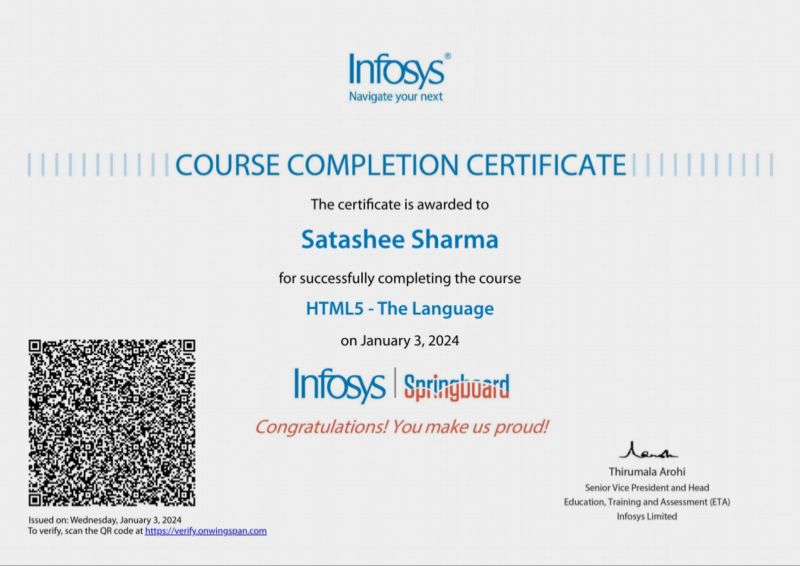Satashee Sharma on LinkedIn: #html5 #webdevelopment #certification Satashee Sharma on LinkedIn: #html5 #webdevelopment #certification