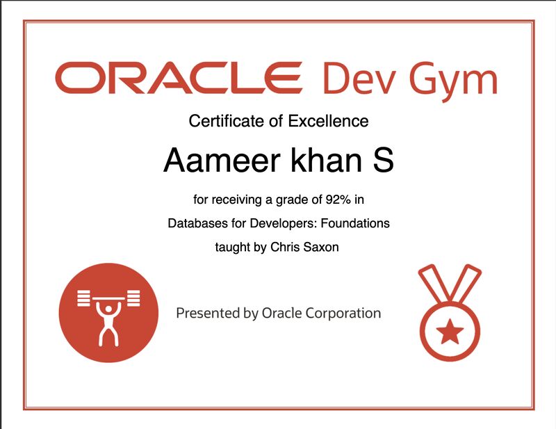 Aameer Khan on LinkedIn: #oracle #devgym #database Aameer Khan on LinkedIn: #oracle #devgym #database
