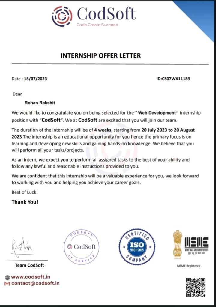 Rohan Rakshit on LinkedIn: #codsoft Rohan Rakshit on LinkedIn: #codsoft