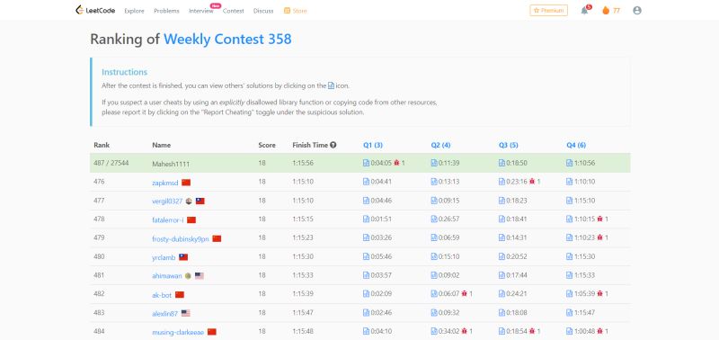 Mahesh Reddy on LinkedIn: LeetCode Weekly Contest 358 I am happy to ... Mahesh Reddy on LinkedIn: LeetCode Weekly Contest 358 I am happy to ...