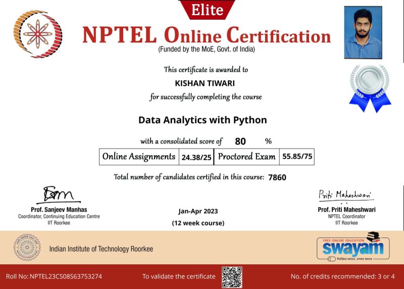 Kishan Tiwari on LinkedIn: #nptel #dataanalytics #python #skillsdevelopment Kishan Tiwari on LinkedIn: #nptel #dataanalytics #python #skillsdevelopment