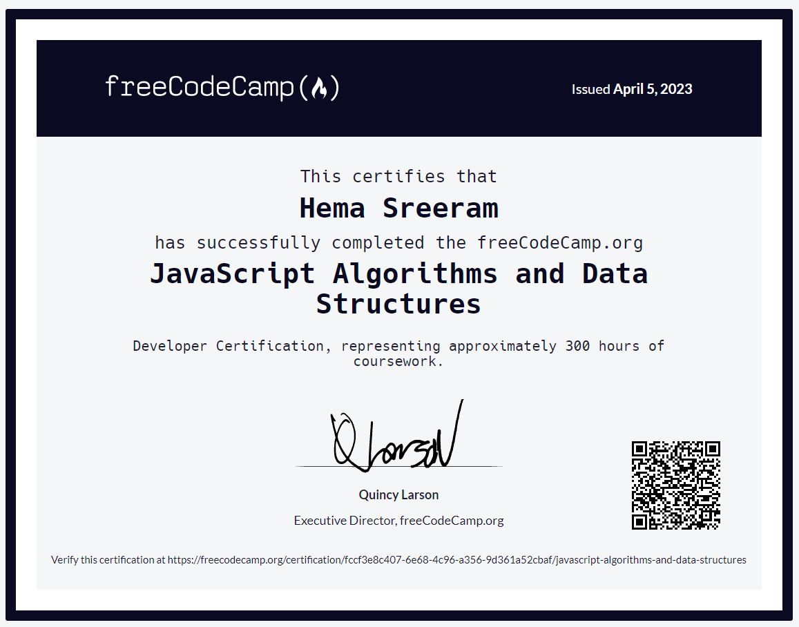Hema Sreeram on LinkedIn: #freecodecamp #javascript Hema Sreeram on LinkedIn: #freecodecamp #javascript