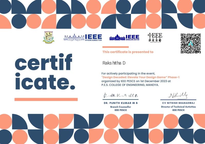 Rakshitha D on LinkedIn: #pesce #ieee Rakshitha D on LinkedIn: #pesce #ieee