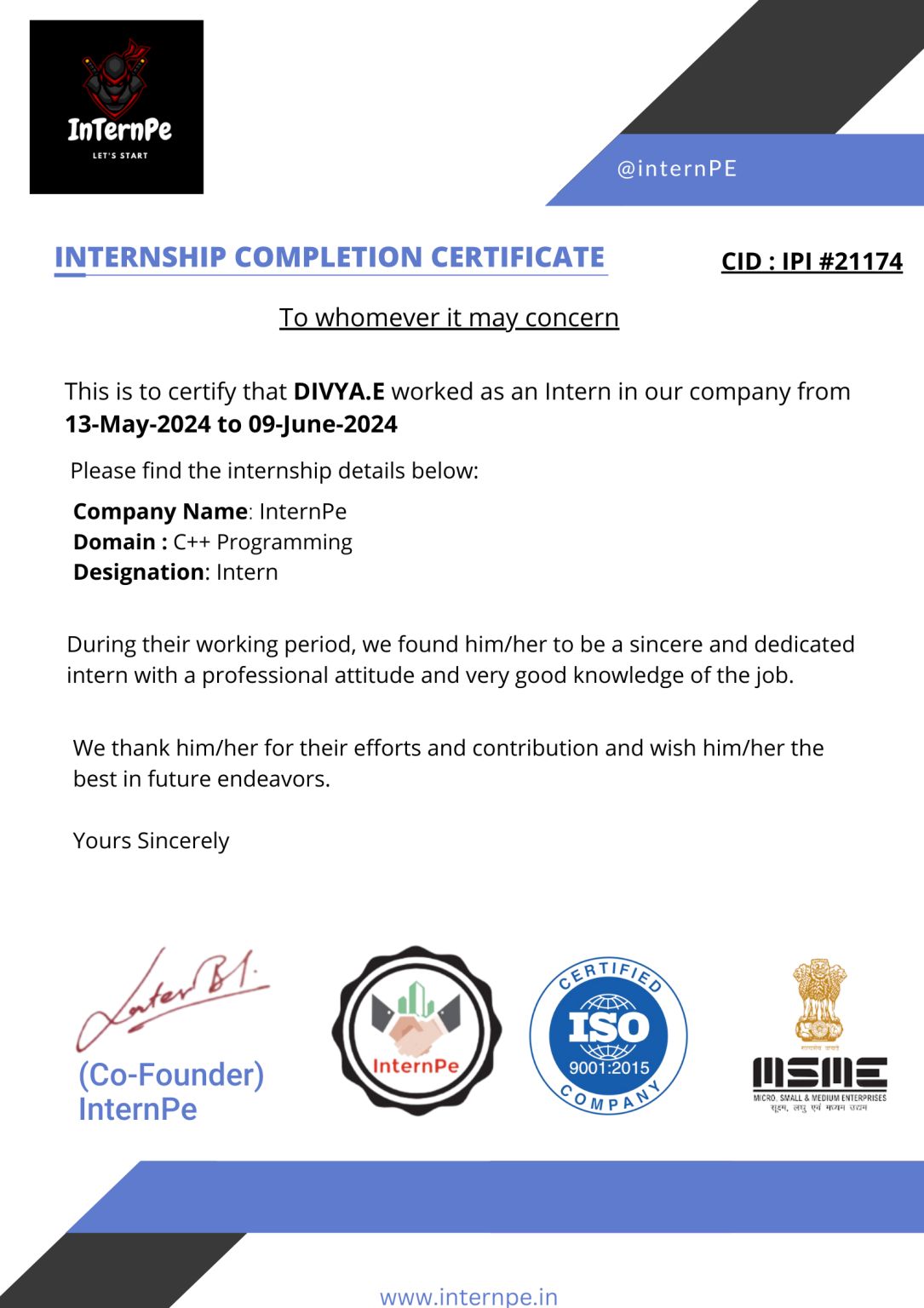 Divya Elamaran on LinkedIn: #internship #cplusplus #programming # ... Divya Elamaran on LinkedIn: #internship #cplusplus #programming # ...