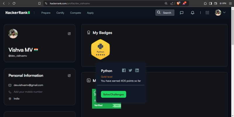 Vishva MV on LinkedIn: #python #hackerrank #coding #achievement # ... Vishva MV on LinkedIn: #python #hackerrank #coding #achievement # ...