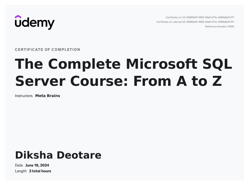 Diksha Deotare on LinkedIn: #sqlserver #udemy #learningjourney # ... Diksha Deotare on LinkedIn: #sqlserver #udemy #learningjourney # ...