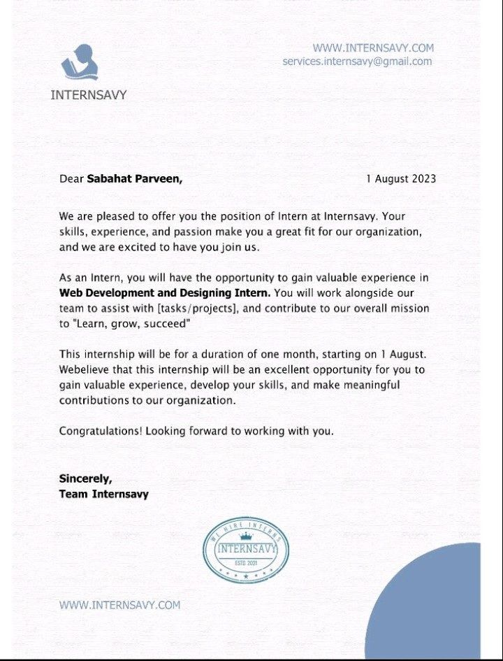 Sabahat Parveen on LinkedIn: #intern #internship2023 #internship # ... Sabahat Parveen on LinkedIn: #intern #internship2023 #internship # ...