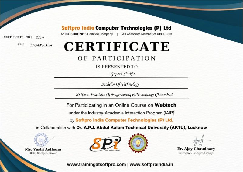 Gopesh Shukla on LinkedIn: #webdevelopment #softproindia #certified # ... Gopesh Shukla on LinkedIn: #webdevelopment #softproindia #certified # ...
