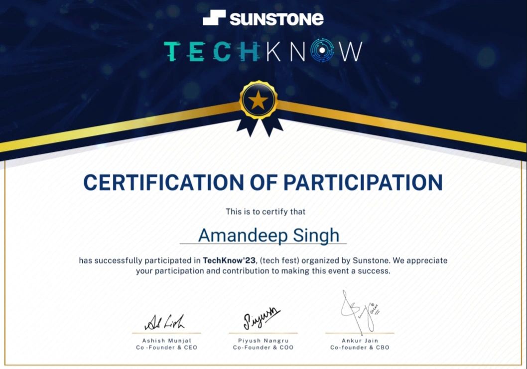 Amandeep Singh on LinkedIn: #techknow #certified #sunstone Amandeep Singh on LinkedIn: #techknow #certified #sunstone