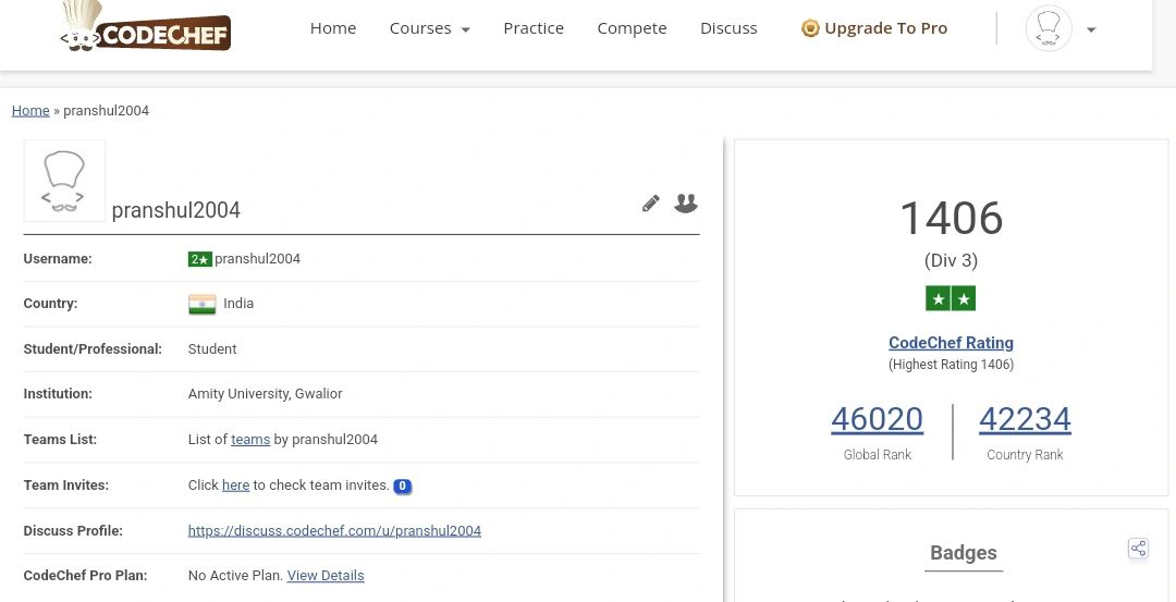 Pranshul Sharma on LinkedIn: #codechef #achievementunlocked Pranshul Sharma on LinkedIn: #codechef #achievementunlocked