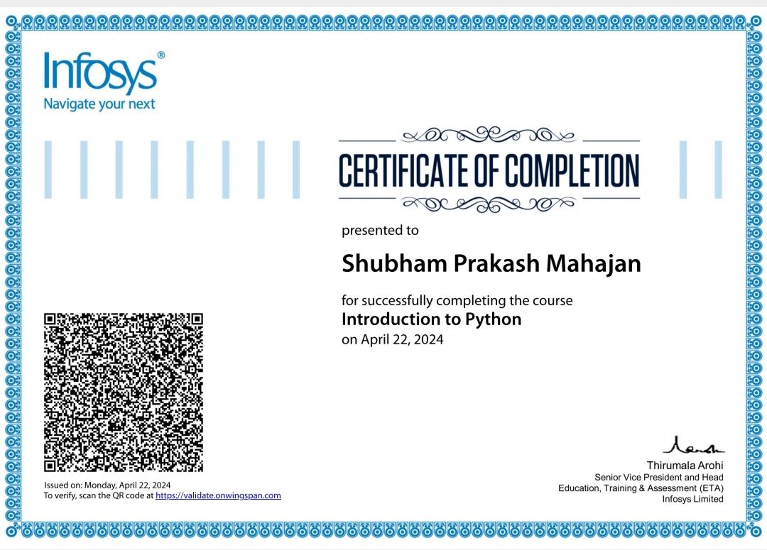 Shubham Mahajan on LinkedIn: Python Infosys Shubham Mahajan on LinkedIn: Python Infosys