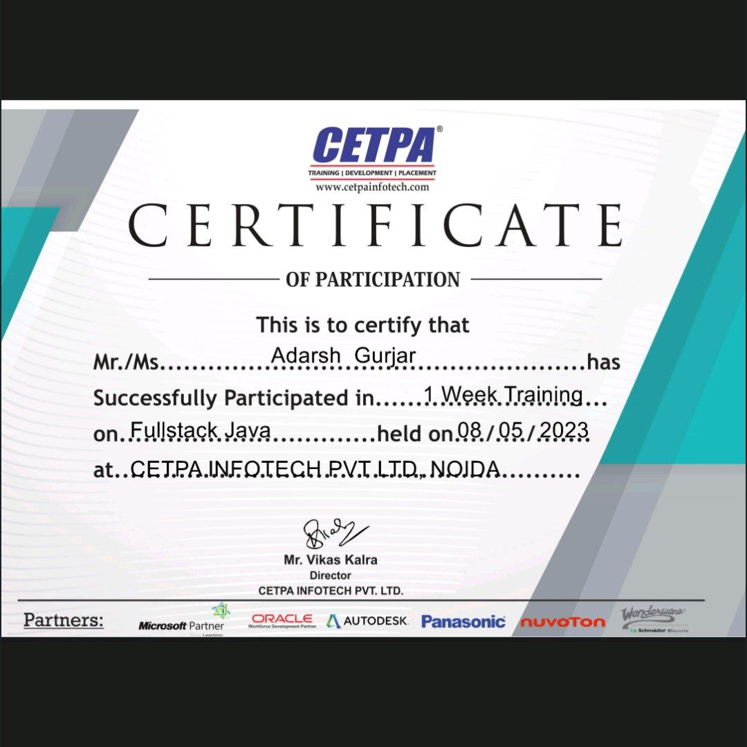 Adarsh gurjar on LinkedIn: cetpa#training#java#fullstack#learning Adarsh gurjar on LinkedIn: cetpa#training#java#fullstack#learning