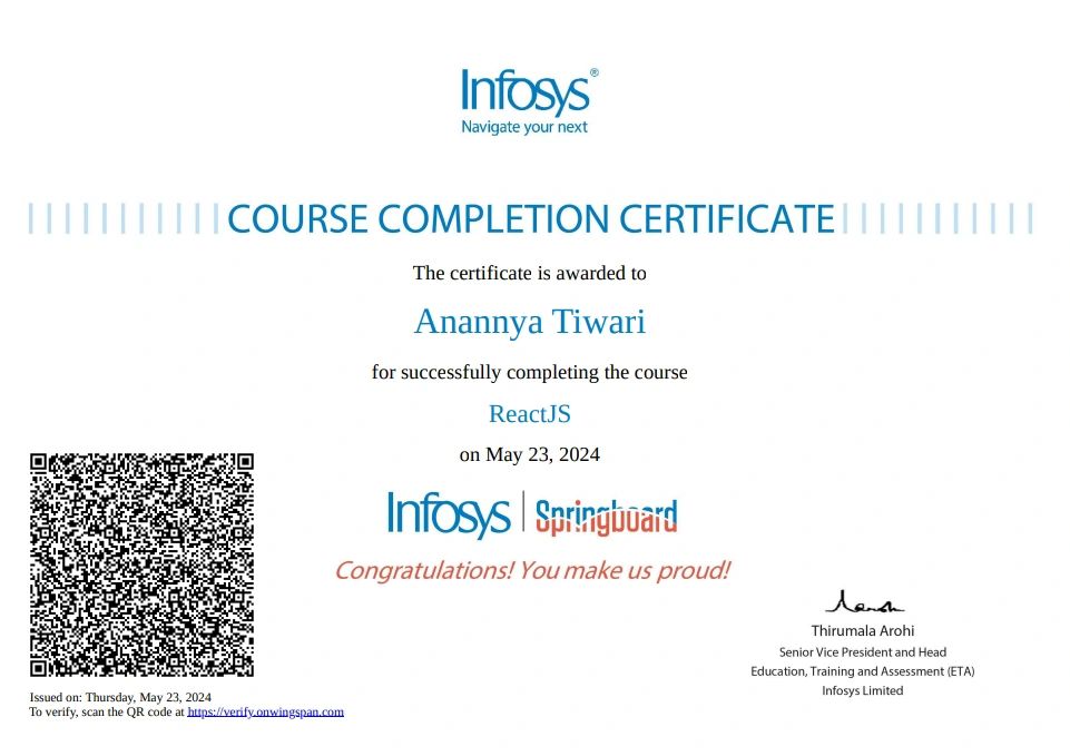 Anannya Tiwari on LinkedIn: #reactjs #webdevelopment #certification # ... Anannya Tiwari on LinkedIn: #reactjs #webdevelopment #certification # ...