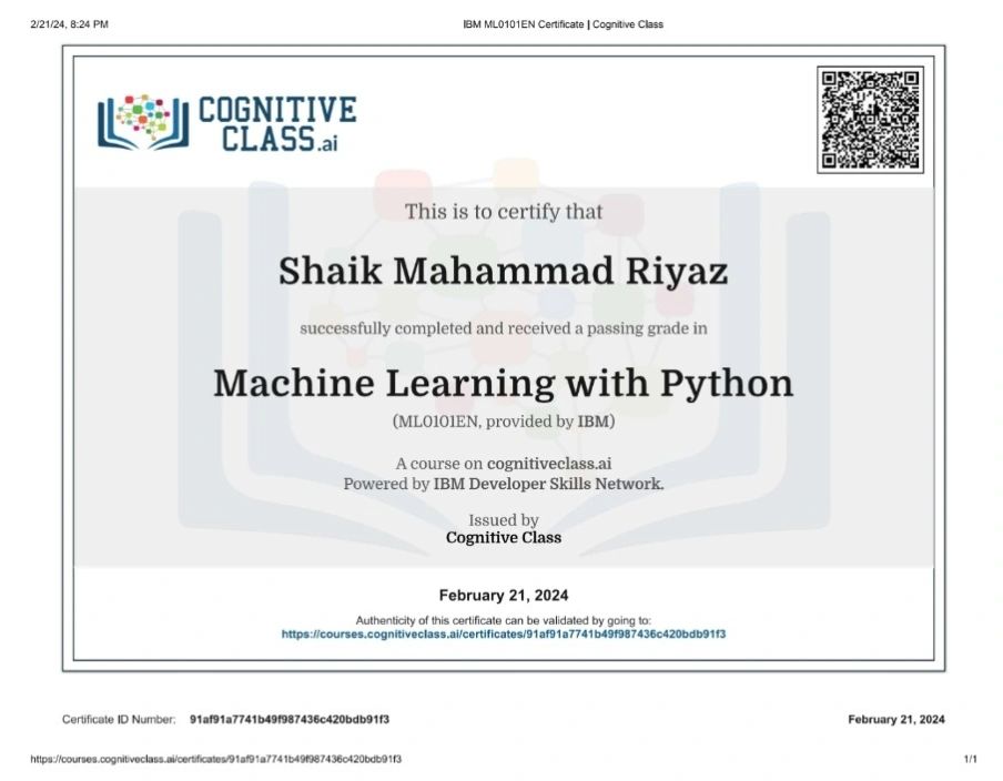 Earned Machine Learning with Python from Cognitive Class | Shaik ... Earned Machine Learning with Python from Cognitive Class | Shaik ...